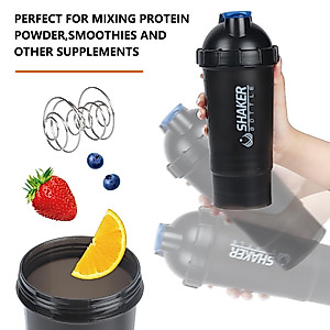 VIGIND Protein Shaker Bottle,18oz Shaker Bottles For Protein Mixes,Sports Water Bottle,Supplement Mixer Bottle,Leak Proof,Non Slip,With a 5oz Storage Cups And a Pill Tray (Blue)