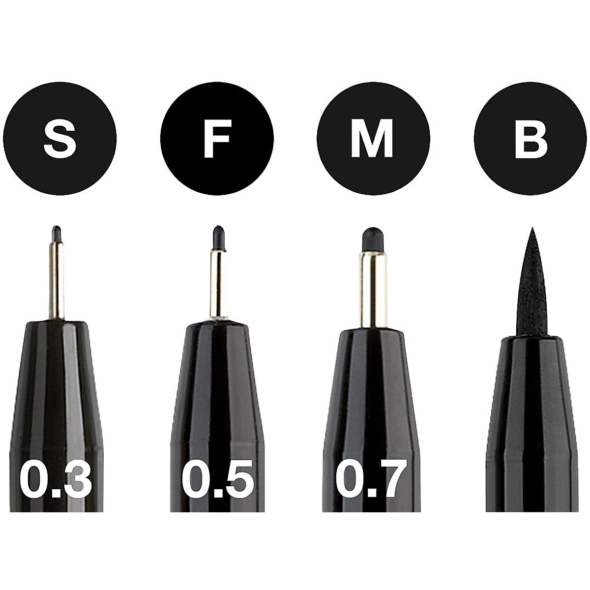 Faber Castell 167100 Pit Artist Pens, Set of 4, Black Assortment, 199 S, F, M, B