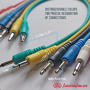 AxcessAbles 3.5mm TS to 3.5mm TS Patch Cables | 1/8 Inch TS Aux Cable Pack (1ft, 6 Pack) | 3.5mm TS Eurorack Synthesizer Audio Cables | Multicolor Unbalanced Patch Cables 1ft (6-Pack)