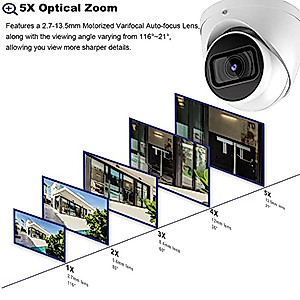 VIKVIZ Starlight 8MP IP Poe Camera with 5X Optical Zoom 2.7-13.5mm,196ft Night Vision,SD Card Slot,WDR,IP67,IVS,4K 8MP Zoom Security Poe Camera