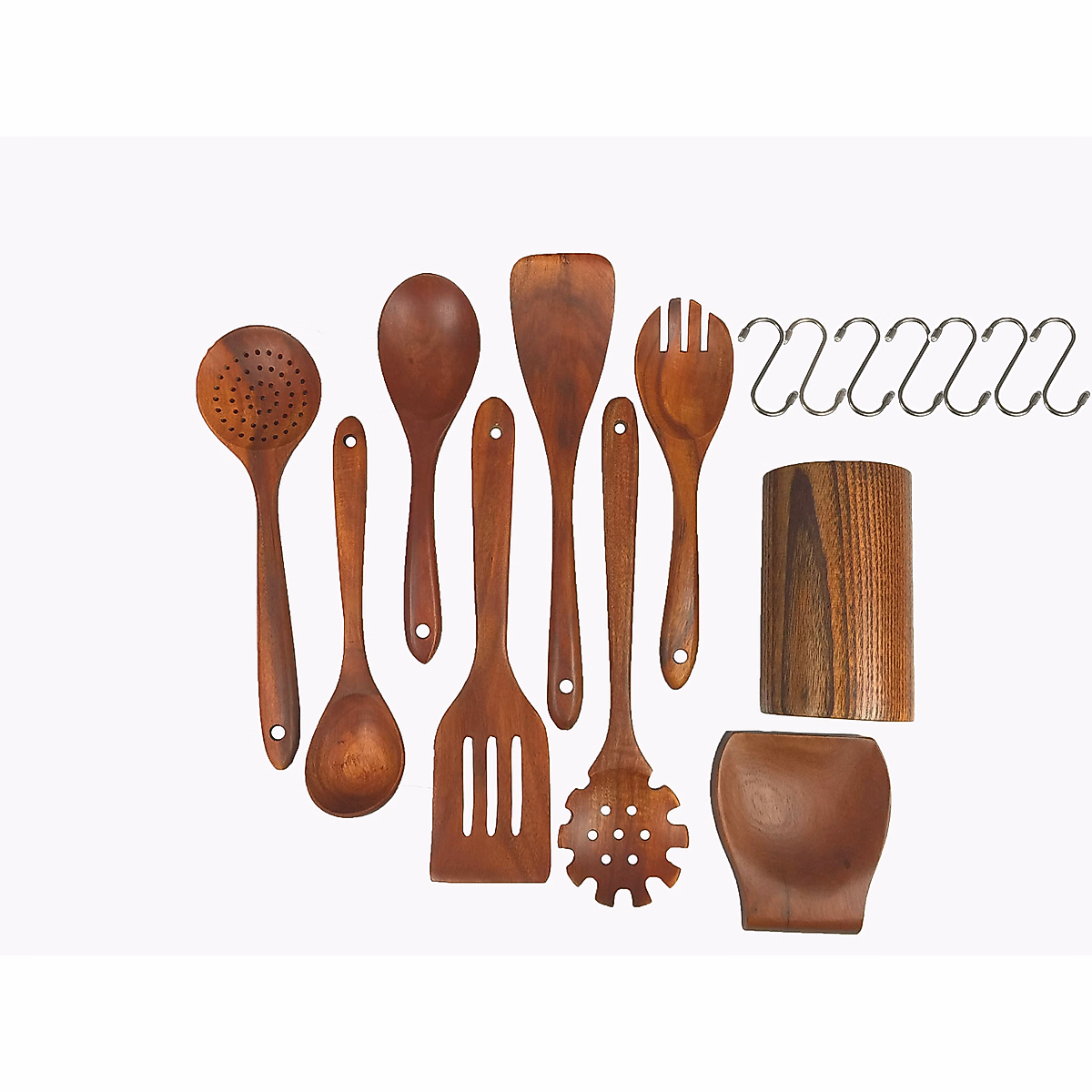 MEMIKAMBO Wooden Kitchen Cooking Utensils, Nonstick Kitchen Utensil Set, wooden utensils for cooking,Wooden Spoons Cooking Utensil Set Non Scratch Natural Teak Wooden Utensils for Cooking(16 PIECES)