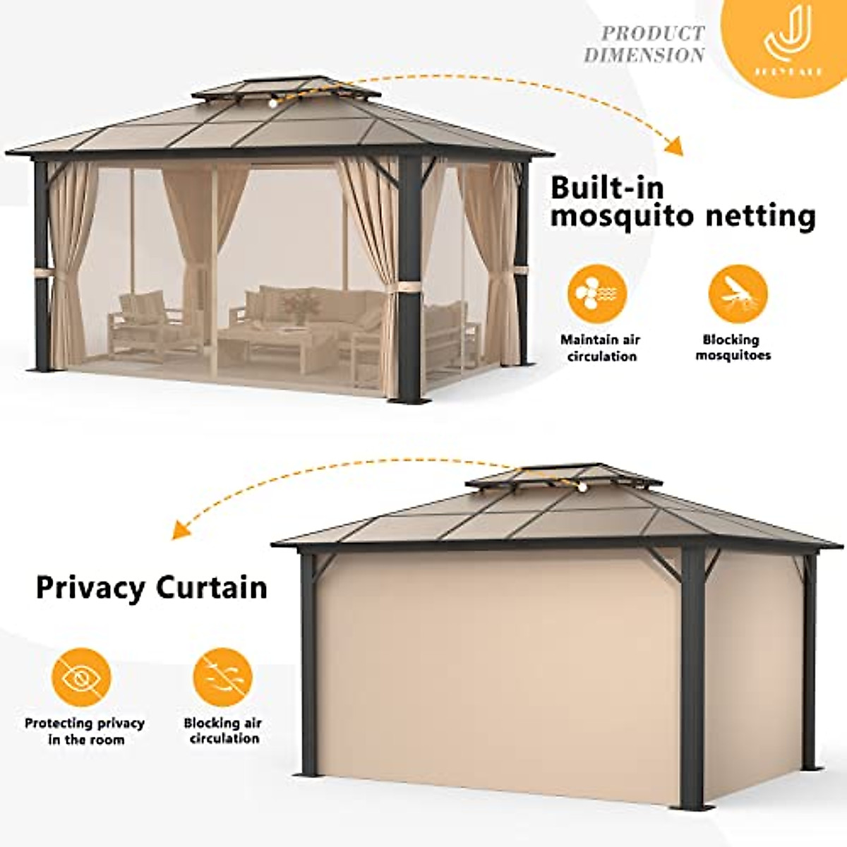 Jolydale 10X13 Hardtop Gazebo, Aluminum Frame with Double Mesh Screen, UV Protection, Suitable for Patios, Decks, Gardens, Lawns and Pools