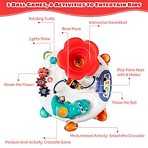 Costzon Activity Table, Toddler Music Learning Table w/ 16 Songs, Sound, Lights, 3 Ball Games, 9 Activities, Piano, Beads, Kids Discover Explore Activity Center, Baby Toy for Boys & Girls (Multicolor)