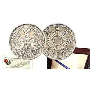 1922 JP Imperial Japanese Silver Coin-50 Sen, In Beautiful Presentation Box With Story Card and Certification. 18mm Fine