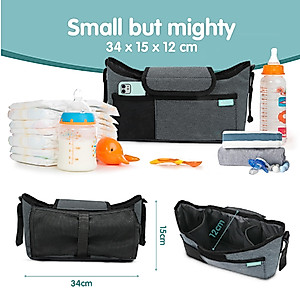 Onco Stroller Organizer with Stroller Cup Holder - Universal Stroller Caddy with Stroller Phone Holder, Stroller Caddy Organizer with Cup Holder, Stroller Accessories & Baby Essentials, Stroller Bag