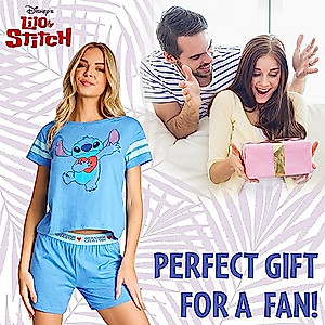 Disney Stitch Womens Pyjamas Short PJs for Women Sets Two Piece Eeyore Nightwear Sleepwear Stitch Gifts (Blue Stitch, M)