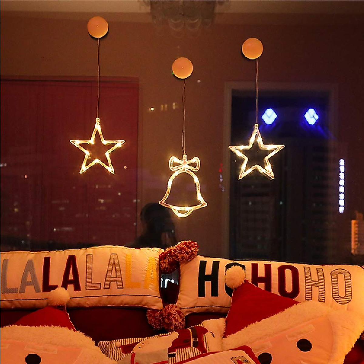 Sezrgiu 3 Pack LED Bells Christmas Tree String Light Window Hanging Ornament Starry Fairy Light Battery Operated Lamp for Window Festival Xmas Party Decoration (30CM Wire, 3 Pack Bells)