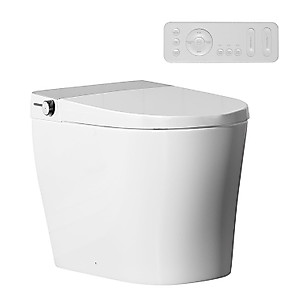 DELUXE LIVING Smart Bidet Toilet,Modern Elongated Tankless Toilet with Soft Closing Heated Seat,Warm Water,Dryer,Auto Flush,Knob and Remote Control,One Piece Toilet for Bathrooms