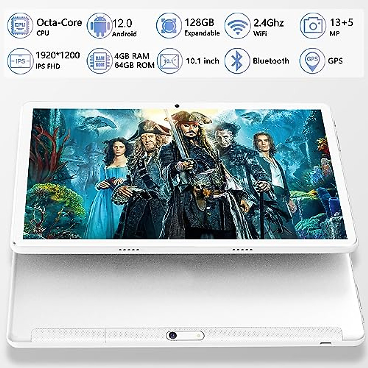 Tablet 10.1 inch Android 12 Tablet 2023 Latest Update Octa-Core Processor with 64GB Storage, Dual 13MP+5MP Camera, WiFi, Bluetooth, GPS, 512GB Expand Support, IPS Full HD Display (Silver)