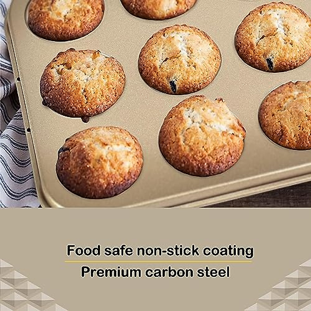 HPALIPRT Brownie Cake Pan with Dividers - 2 Pack 12-Cavity Mini Non Stick All Edges Rounded Cupcake Pans Baking Carbon Steel Bread Mold Small Edge 3x4 Individual Cutter Sheet Tray for Cookie Oven