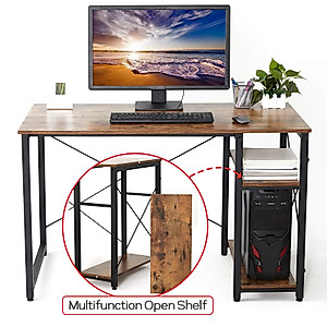 Gome Home Office Computer Desk with Shelves - 47 Inch Large Writing Study Desk with Storage Bookshelf, Modern Simple PC Desk for Small Space, Industrial Work Wood Desk Easy Assemble