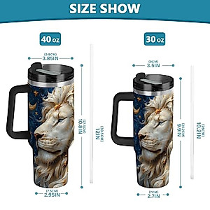 Selerdon 40 oz Tumbler Leo Zodiac with Handle and Straw Lid Vacuum Stainless Steel Insulated Water Bottle Travel Mug Car Cup Holder Friendly BPA Free for Gym Travel Office
