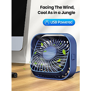 TOPK USB Desk Fan 2Pack Mini Personal Fan Portable, Strong Airflow & Quiet Operation, USB Powered, Three-Speed Wind Small USB Fan for Desk, 360° Rotatable Head for Home Office Table and Desktop Blue