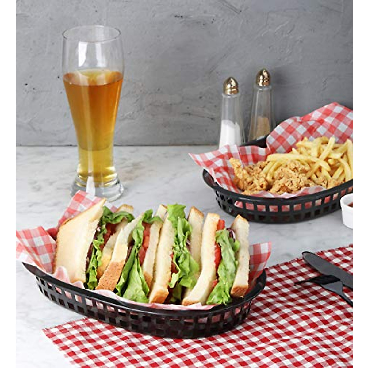 New Star Foodservice 44041 Fast Food Baskets, 10.5 x 7 Inch, Set of 12, Black