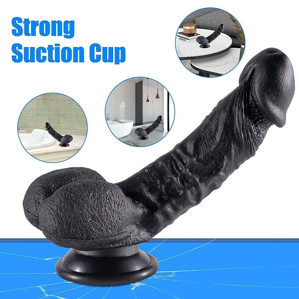 Shkanla Realistic Dildo for Beginners, Lifelike Silicone Dildo with Strong Suction Cup for Hands-Free Play, Penis for G-Spot Stimulator with Curved Shaft and Balls Anal Sex Toys for Women (Black S)