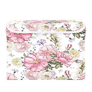 FUGIDOG Flower Storage Box Decorative Storage Boxes with Lids Foldable Fabric Storage Basket Shelves Closet Organizer Storage Bin with Handles for Nursery Bedroom Office