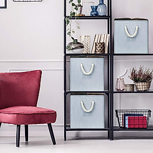 i BKGOO Foldable Storage Cube Bins Grey Bamboo Fabric Collapsible Resistant Basket Box Organizer with Cotton Rope Handle for Home Office and Nursery 13x13x13 inch