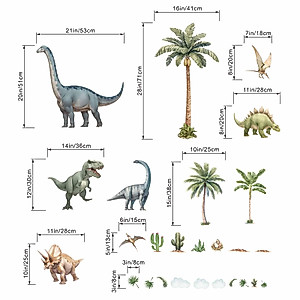 Amimagen Large Dinosaur Wall Decals - Tropical Palm Tree Leaf Dino Wall Stickers - Nursery Kids Baby Boys Room Daycare Playroom Classroom Wall Decor