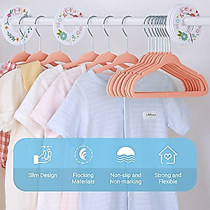 TARANCH Velvet Baby Hangers for Closet, Wrinkle Free & Non Slip Baby Clothes Hangers for Kids Toddler Infants - Pink Kid Hangers with 6 Dividers - Slim Children Hangers Space Saving, 30 Pack