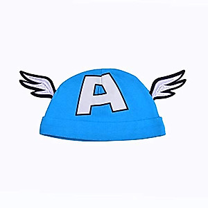 Marvel Boys’ Captain America Bodysuit and Hat Set for Newborn and Infant – Blue