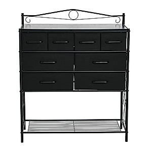 Household Essentials Victoria Dresser Table Storage Organizer with 8 Drawers and Shoe Shelf Black Metal Frame and Black Oak Wood Grain Top