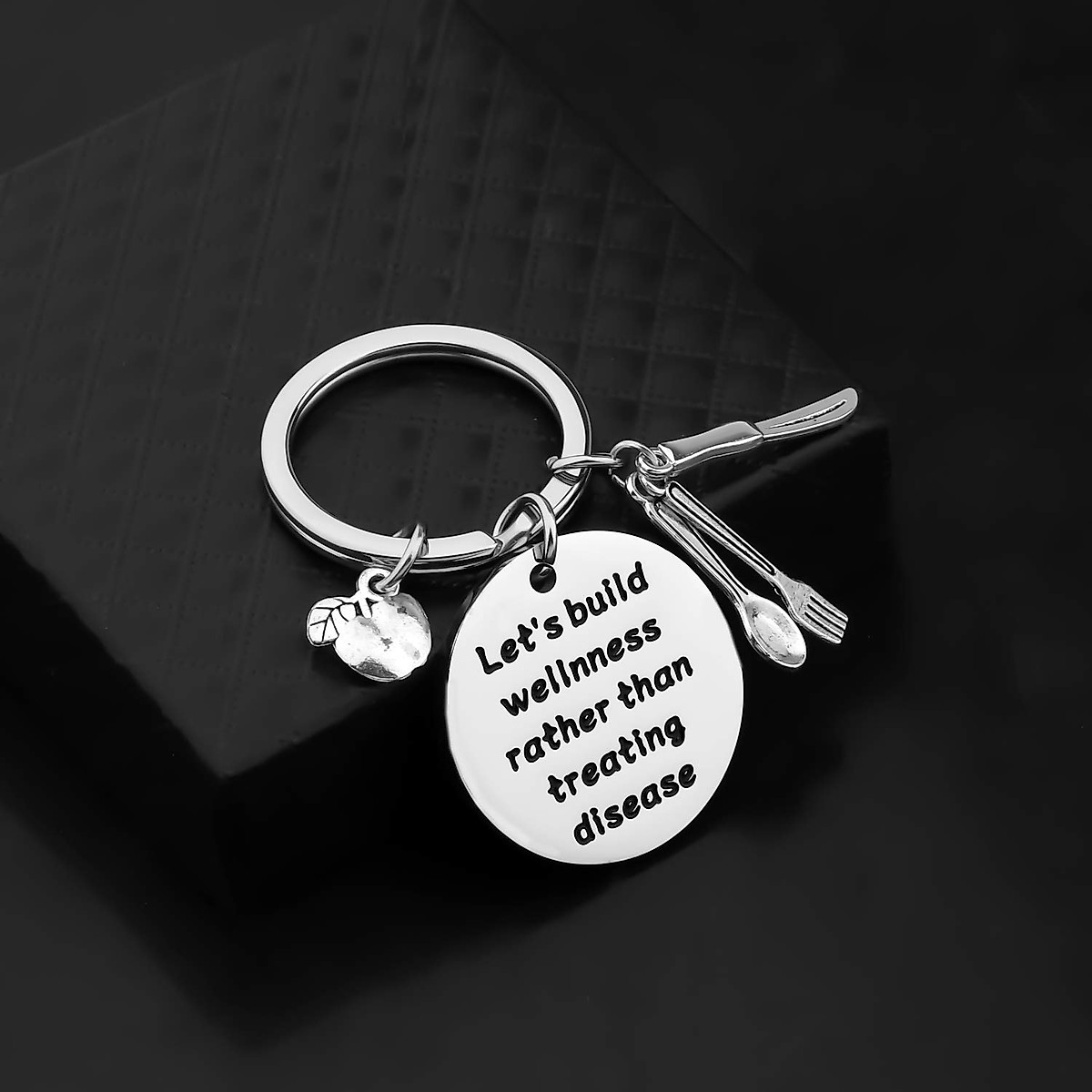 TGBJE Nutritionist Gift Keychain - 'Let's Build Wellness' Stainless Steel Keychain, Perfect for Dietitians, Nutrition Graduates & RDNs - Silver, Unisex, 3.0x3.0cm - Includes Velvet Pouch