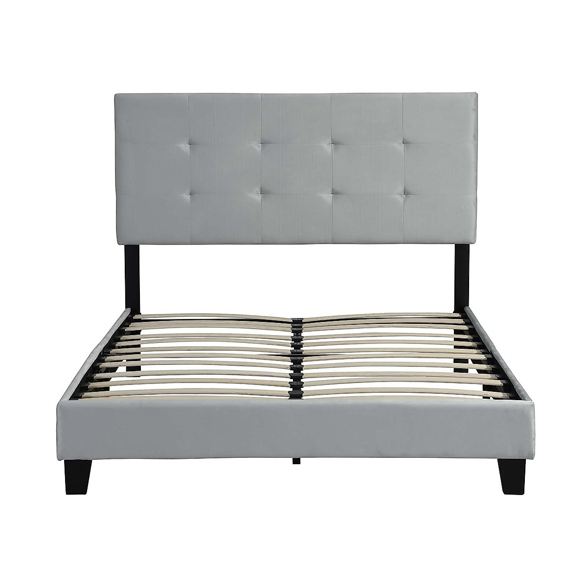 FTOPBTB Queen Size Velvet Upholstered Platform Bed Frame with Pull Point Tufted Headboard, Strong Wood Slat Support, Mattress Foundation, No Box Spring Needed, Under Bed Storage (Queen)