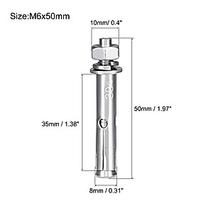 uxcell M6x50mm 304 Stainless Steel External Hex Expansion Bolt 5Pcs