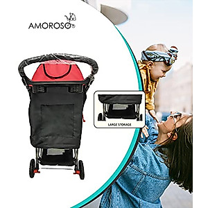 AmorosO Single Stroller - Baby Stroller with Four Wheels - Lightweight Stroller - Convertible Stroller with Extra Storage Space - Foldable Stroller with Sun Protection Hood Cover Red