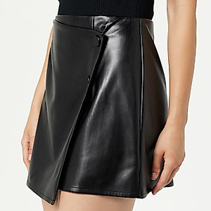 The Drop Women's Portia Vegan Leather Mini Wrap Skirt, Black, XL