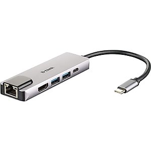 D-Link DUB-M520 5-in-1 USB-C Hub with Power Delivery, HDMI 1.4, Gigabit Ethernet RJ-45 and 2 USB 3.0 Ports for MacBook Pro 2016 or Later, MacBook Air 2018, Chromebook and Surface Pro 7