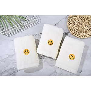 Ohocut 3 Pack Cotton Hand Towels, Decorative Hand Towels for Bathroom, Aesthetic Preppy Cute Smile Face Cream White Bath Hand Towels Set of 3