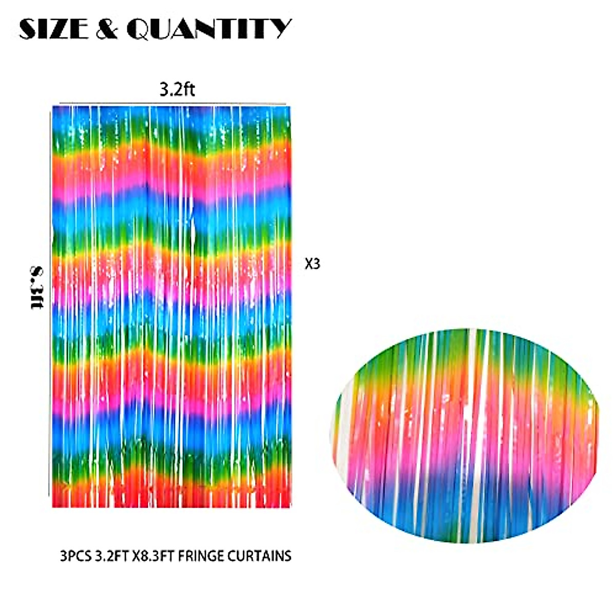 3 Pack 3.2ft x 8.2ft Rainbow Metallic Tinsel Curtains Mexican Fiesta Party Photo Backdrop Foil Fringe Curtains Photo Booth Props for Unicorn Birthday Party,Tie Dye Bridal Shower Party Decorations
