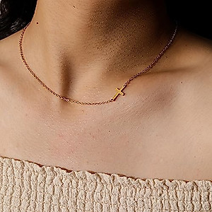 NONTAI Dainty Gold Cross Necklace for Women, Sideways Cross Gift for Best Friends First Day of School Necklace Back to School Gift