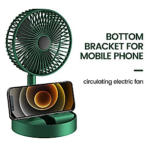 Maelifu Folding Fan Quiet 3- Speed Wind Highly Stretchable Simulated Natural Wind 180 ° Adjustment Battery Powered or USB Powered Home Desk Bedroom Portable Travel Mini Decorative Fan（Green