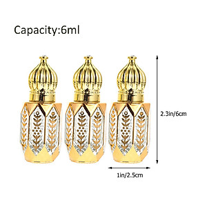 Healeved 3pcs Mini Arabic Crystal Glass Roller Bottles 6ml Gold Refillable Essential Oil Roll On Dispenser Empty Travel Perfume Sample Container