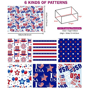 WRAPAHOLIC Wrapping Paper Sheet - Memorial Day, 4th of July Design for Birthday, Holiday, Wedding, Baby Shower - 1 Roll Contains 6 Sheets - 17.5 inch X 39.3 inch Per Sheet