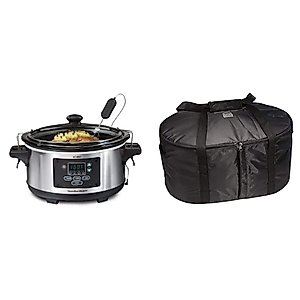 Hamilton Beach Portable 6-Quart Set & Forget Digital Programmable Slow Cooker With Temperature Probe & Travel Case & Carrier Insulated Bag for 4, 5, 6, 7 & 8 Quart Slow Cookers