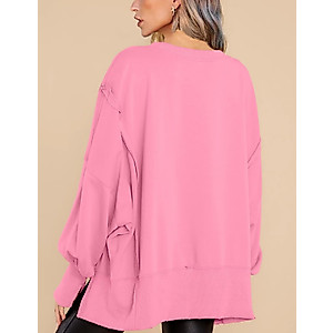 BWQ Womens Oversized Sweatshirt Crew Neck Long Sleeve Shirt Loose Pullover Tops S-2XL Pink