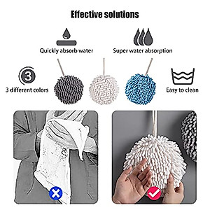 Chenille Hand Towel Ball,Super Soft/Quick Drying/Fast Dry/Strong Water Absorption/Microfiber Velvet,Cleaning Wash Cloths/Wipe/Puff/Dryer Sponge for Bathroom/Kitchen,with Hanging Loop/Wall Hook(3 Pcs)