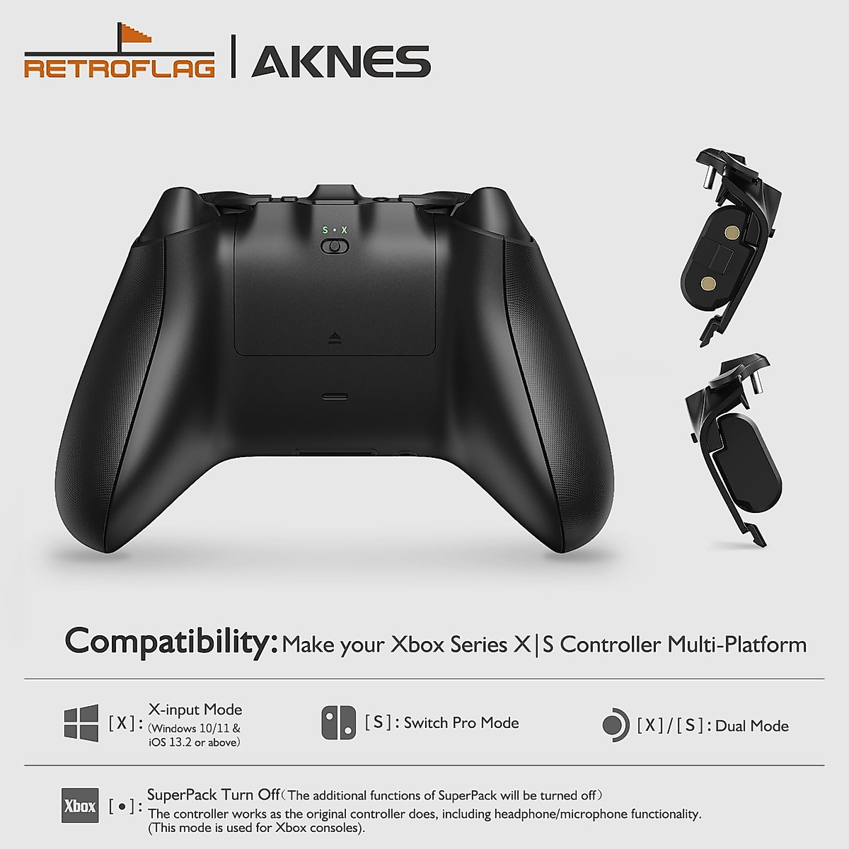 RetroFlag Superpack Xbox Series X|S Controller Strike Pack Paddle, 1000mAh Rechargeable Battery, Programmable Back Buttons, Mapping/Six-Axis Gyro/Turbo,Compatible with Wins/Switch/Steam Deck
