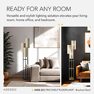 Adesso 4305-22 Trio Floor Lamp, 68.00 x 14.00 x 11.70 inches, Brushed Steel