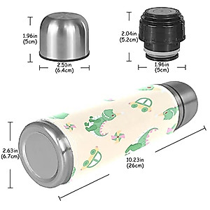 Stainless Steel Leather Vacuum Insulated Mug Dinosaur Thermos Water Bottle for Hot and Cold Drinks Kids Adults 16 Oz