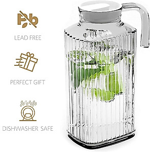 Fridge Pitcher Set of 2– 60 OZ. Glass Water Pitcher with Lid By Home Essentials & Beyond Practical and Easy to use Fridge Pitcher Great for Lemonade, Iced Tea, Milk, Cocktails and more Beverages.