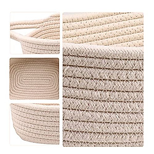 STELLABERRY Woven Baskets for Storage Rectangle Set with Handles 5 Piece Storage Basket Organizer Natural Cotton Rope Woven Baskets for Pet Supplies Children's Toys Home Decoration (White)