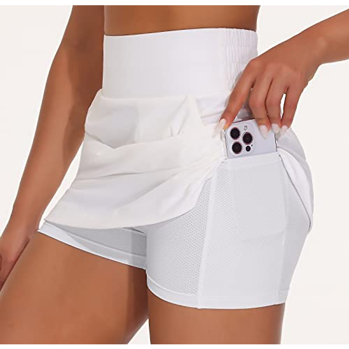 THE GYM PEOPLE Women's Golf Skort Tennis High Waist Lightweight Athletic Casual Skirts Built-in Shorts with 4 Pockets White