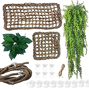 MUYG Bearded Dragon Tank Hammock,Natural Seagrass Reptile Lounger Hammocks Decor Flexible Leaves Jungle Climber Vines Habitat Accessories for Lizard Chameleon Gecko Snakes(5 PCS)