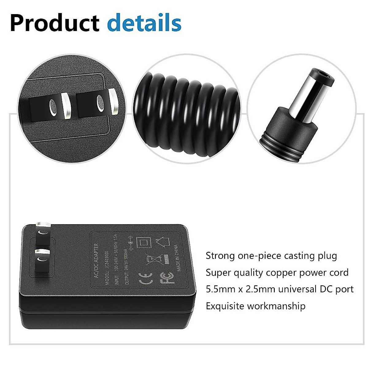 SHNITPWR 24V Power Supply 3A 72W AC/DC Adapter 100V~240V AC to DC 24 Volt 72W 3amp 2.7A 2.5A 2A Converter Transformer with 5.5x2.5mm Plug for LED Lights CCTV Camera LCD Monitor Humidifier DC Motor