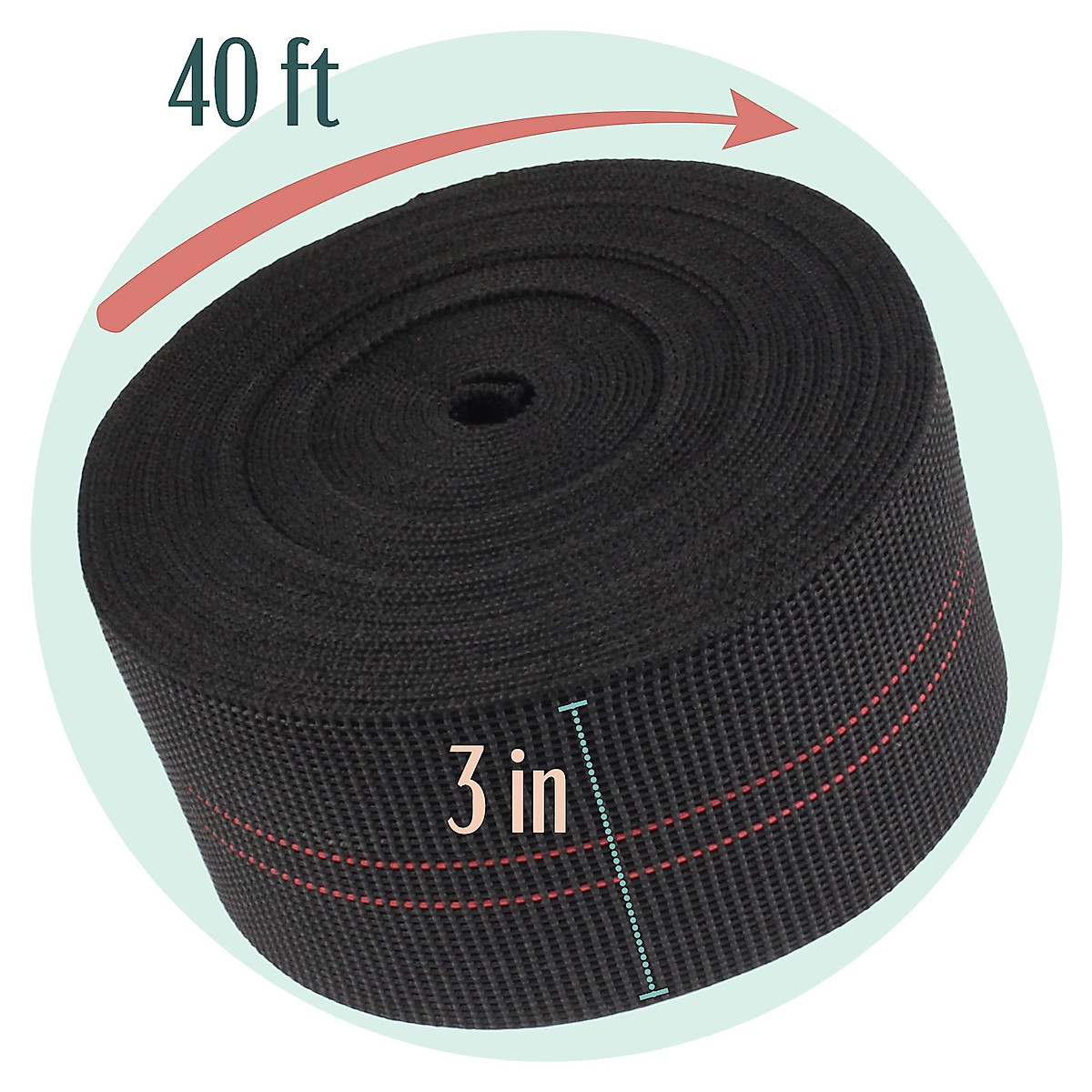 BambooMN Three-Inch Latex Elasbelt Webbing for Chair Repair - 40' Roll