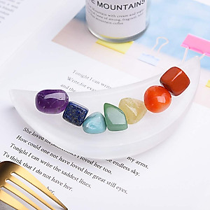 Runyangshi 6" Moon Selenite Bowl with Red Jasper Citrine Amethyst Green Aventurine 7 Chakra Tumbled Healing Stone for Energy Charging Reiki Chakra Meditation Home Decor Gift
